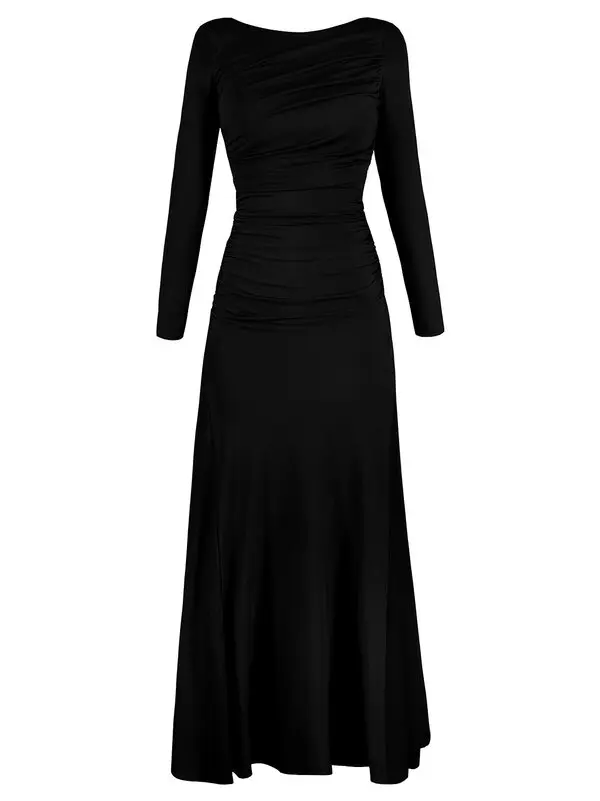 ALINA CERNATESCU Agua Maxi Draped Viscose Dress - Black