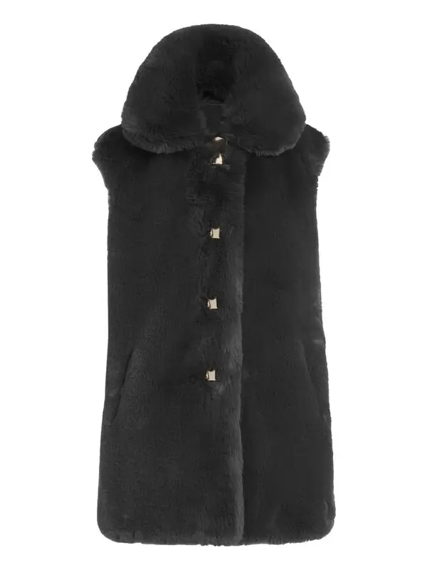 N'ONAT Rex Faux Fur Vest With Gold Buttons - Black