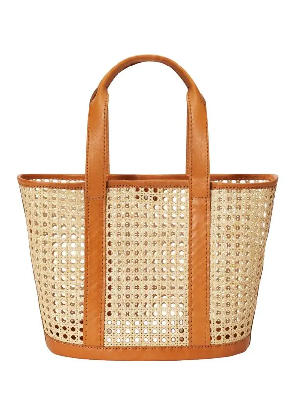 Pink Haley Andrea Cane Woven And Leather Shopper Tote - Black
