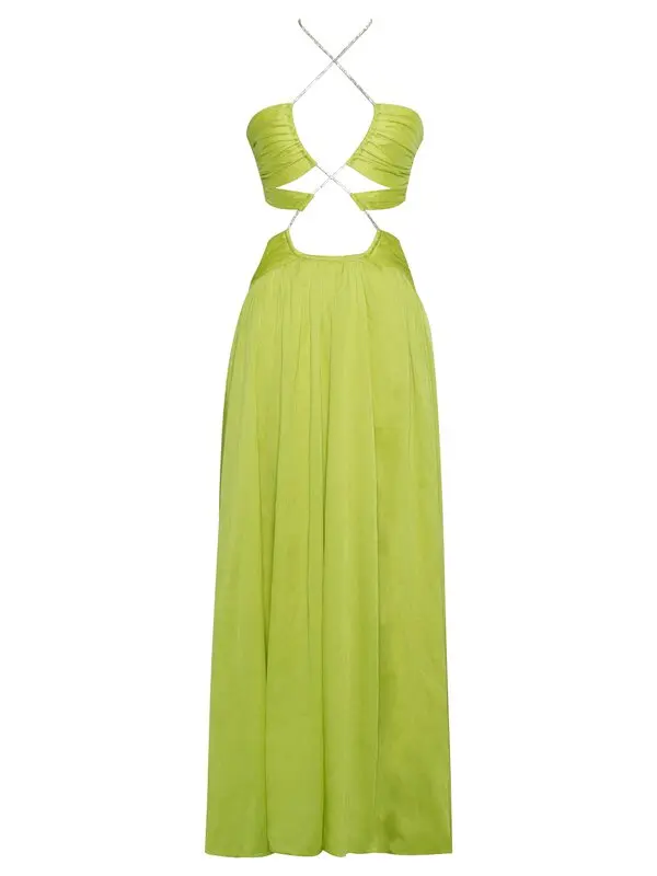MISS CIRCLE NEW YORK Pleated Chiffon Maxi Dress - Green