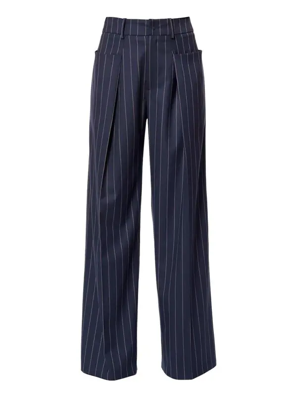 AGGI BY HALEWSKI Stacey Mood Indigo Tennis Stripe Wide Trousers - Blue