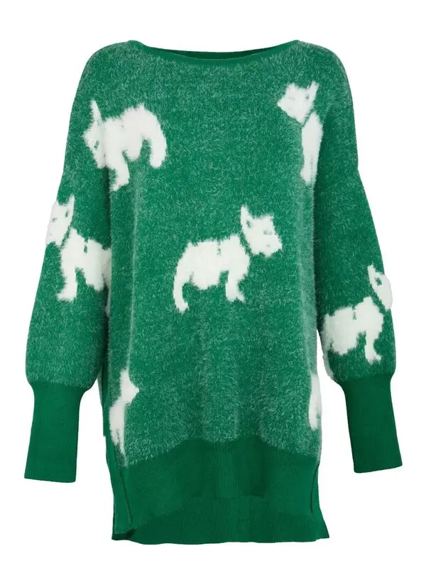 Saachi Dog Motif Pullover Sweater - Green