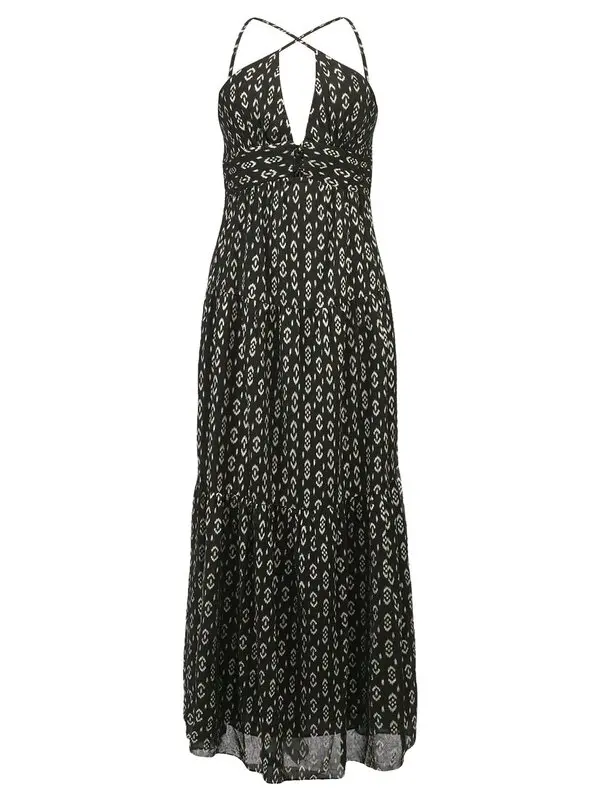 SMART AND JOY Tiered Paneled Backless Maxi Dress - Black