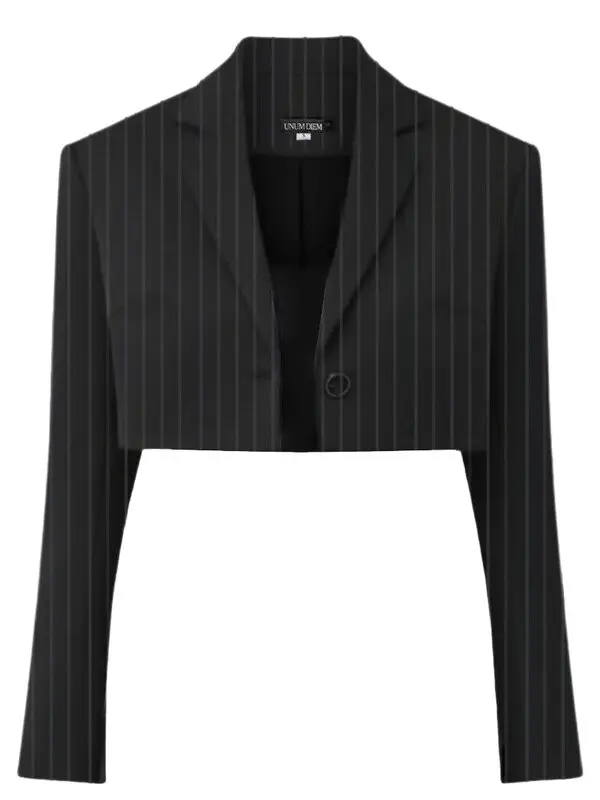 UNUM DIEM Cropped Pinstripe Blazer - Black
