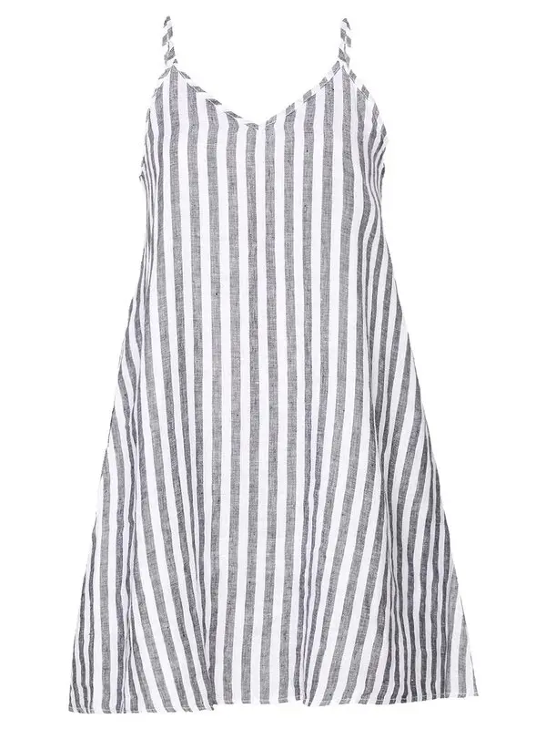 REISTOR Striped Tent Mini Dress With Tie Detail - White