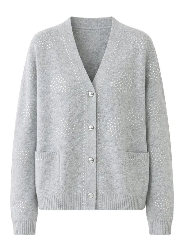 EXQUISE Sequin Printed Cashmere Blend Cardigan - Grey