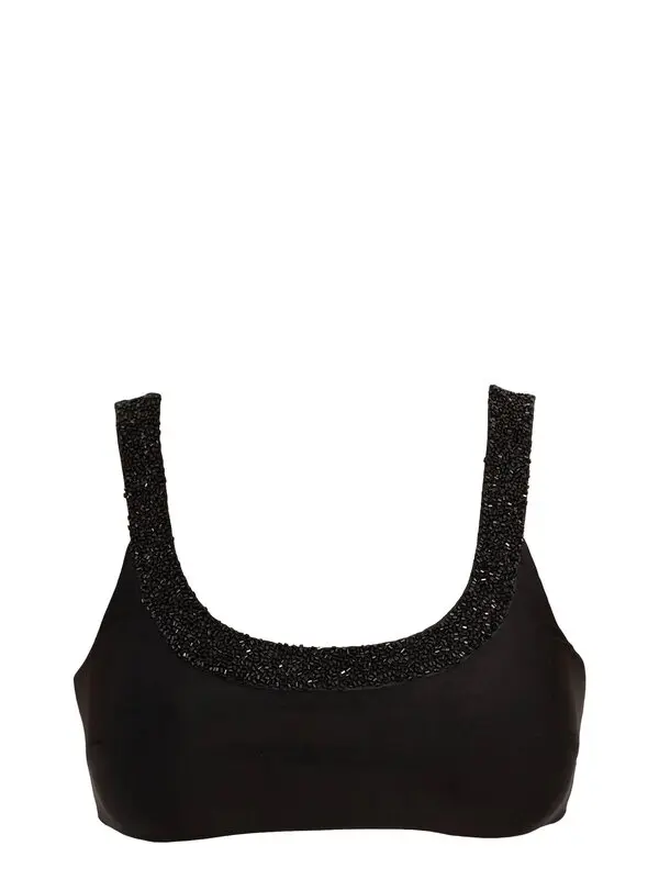 SELF-ADORE Zenya Hand-beaded Embellished Bikini Top - Black