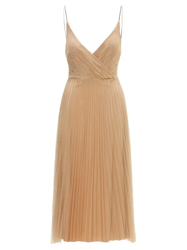 NISSA Pleated Tulle Midi Dress - Gold