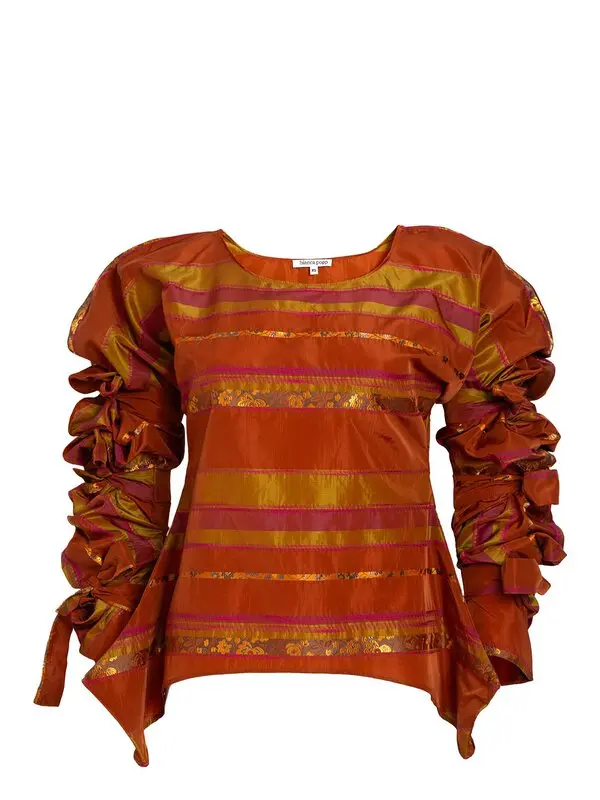 BIANCA POPP Striped Taffeta Blouse With Ribbon Detail - Orange