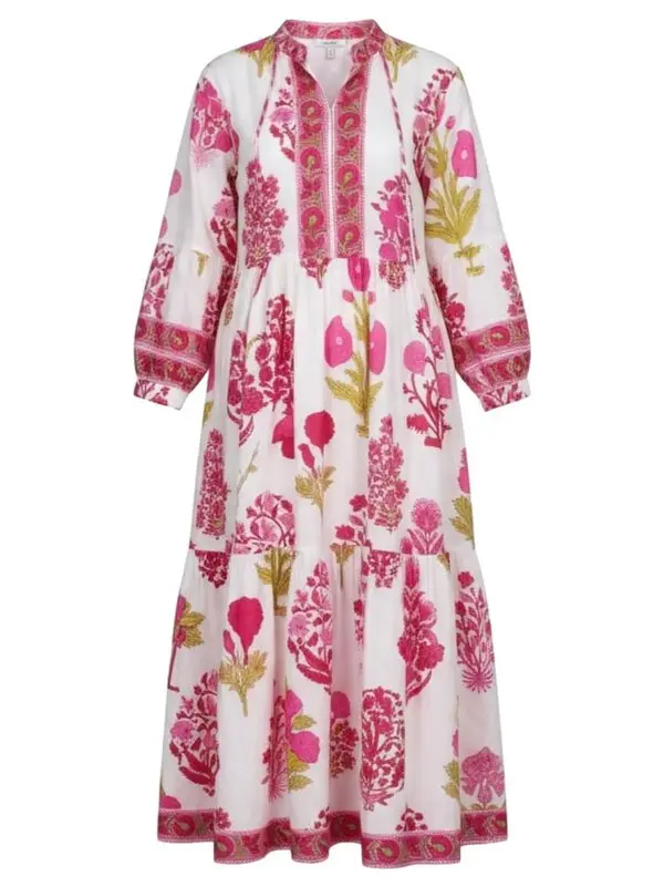 MARY MARSHMALLOW Midi Dress Block Print Floral - Pink