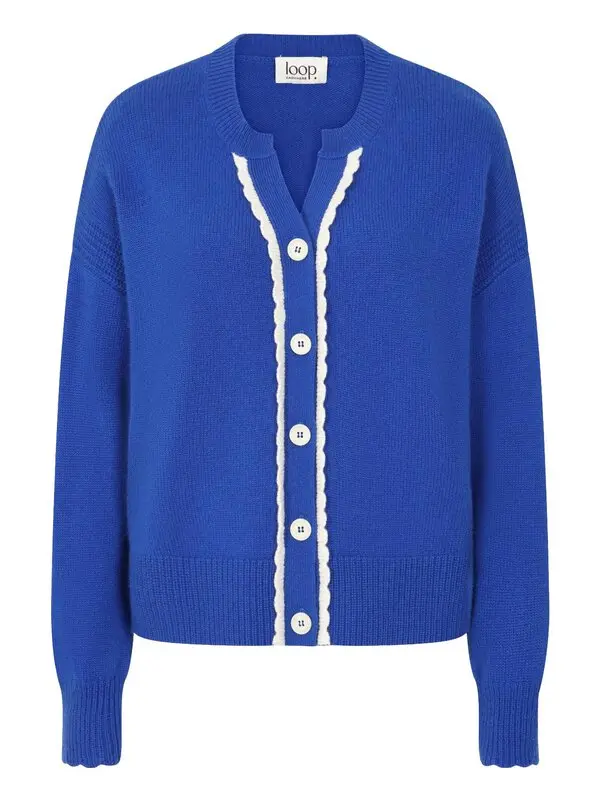 LOOP CASHMERE Shell Edge Cashmere Cardigan - Blue