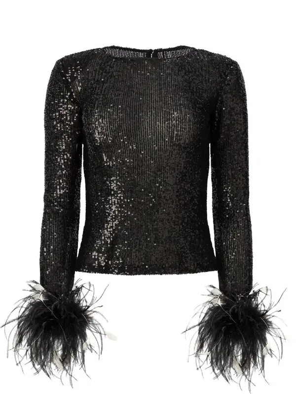 LITA COUTURE Sequin Open-back Top - Black