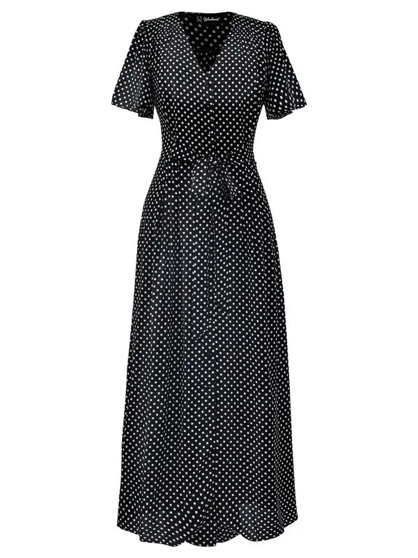 SMART AND JOY Polka Dot Flared Shirt Dress - Black