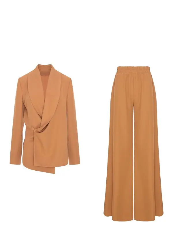 BLUZAT Wrap Blazer And Flared Trousers Set - Brown