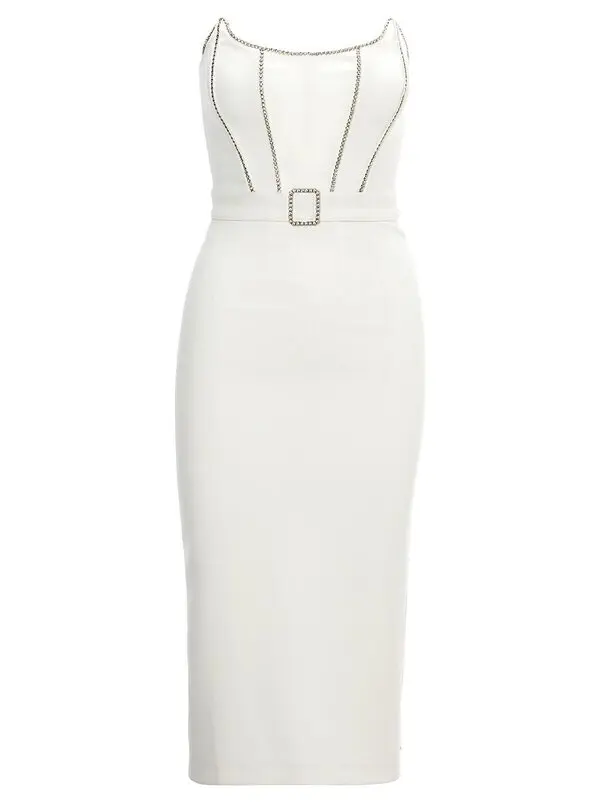 NISSA Embellished Strapless Midi Dress - White
