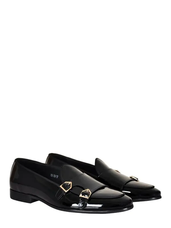 DAVID WEJ Lorenzo Patent Monk Strap Loafers - Black