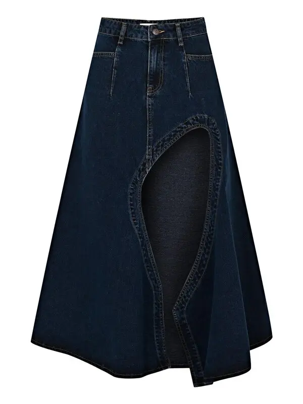 GOC DENIM Maxi Skirt With High Slit - Blue