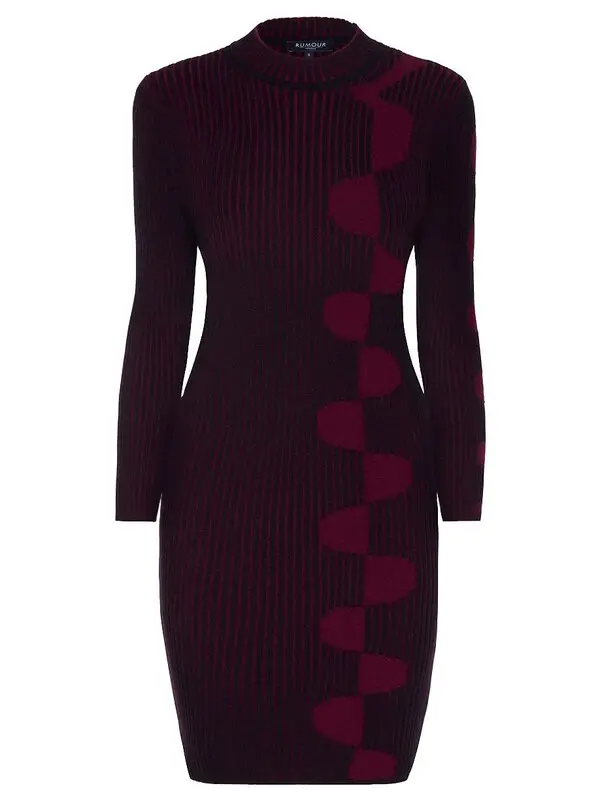 RUMOUR LONDON Luna Two-tone Ribbed Knit Dress - Red