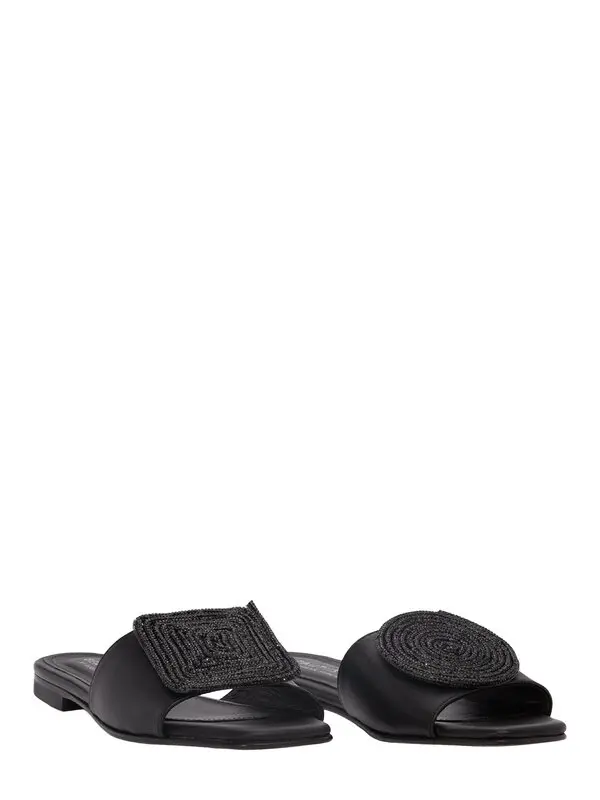 BEAUTIISOLES BY ROBYN SHREIBER Adeline Leather Flat Sandal - Black