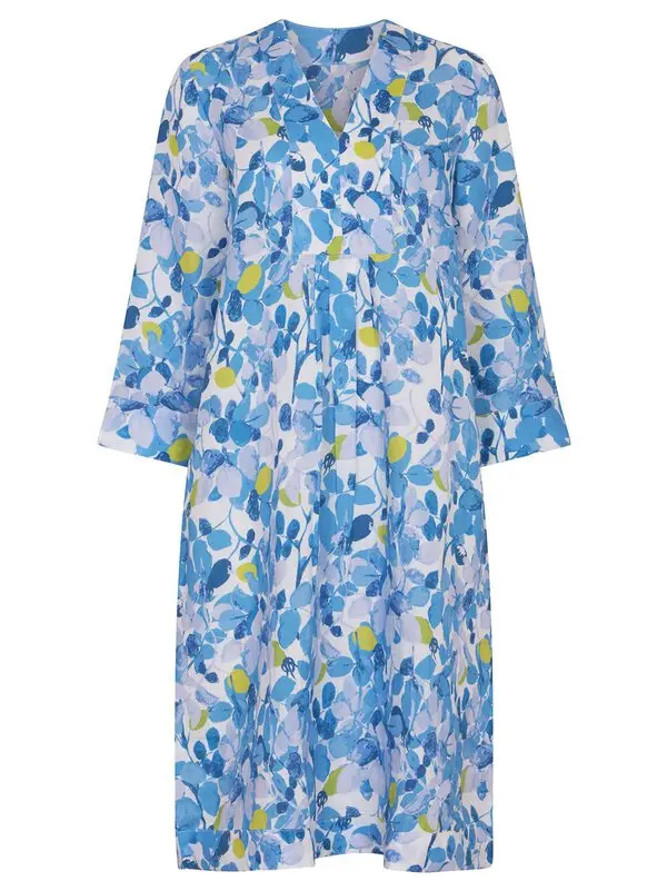 NOLOGO-CHIC Printed Linen Midi Dress - Blue