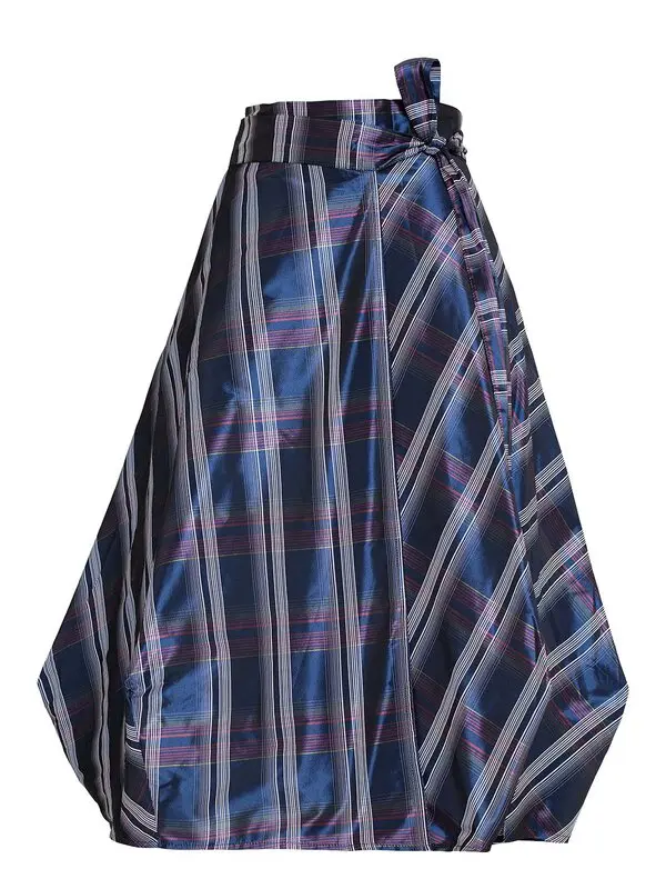 BIANCA POPP Tartan Taffeta Wrapped Knee Length Skirt - Blue