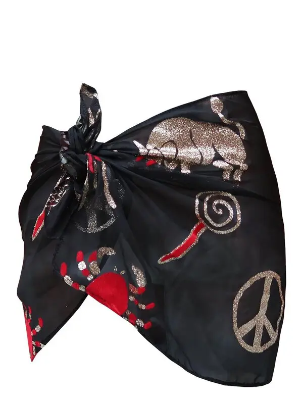 GEEGEE COLLECTION Printed Silk Beach Skirt - Black