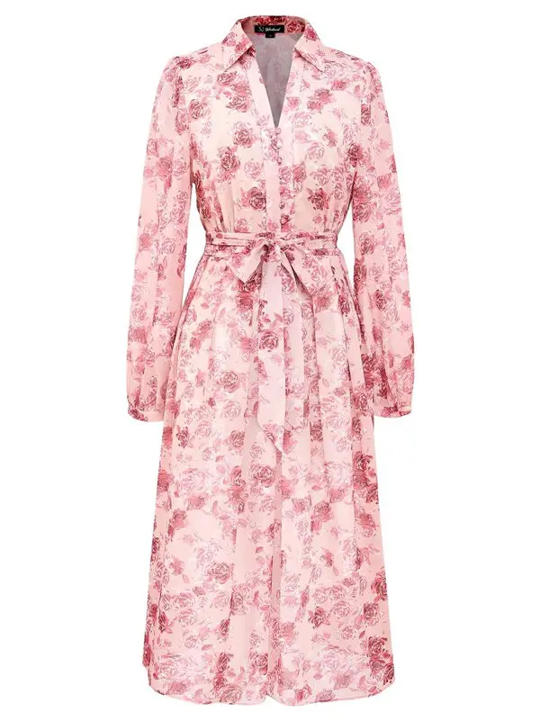 SMART AND JOY Floral Print Shirt Dress - Pink