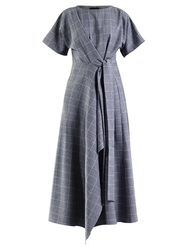 MEEM LABEL Baxter Grid Wrap Dress - Grey