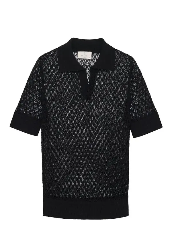 PERALUNA Ava Openwork Knit Polo Neck Blouse - Black