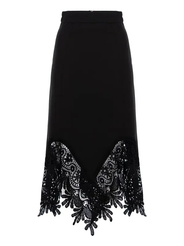 CONCEPT A TROIS Midi Skirt With Lace Detail - Black