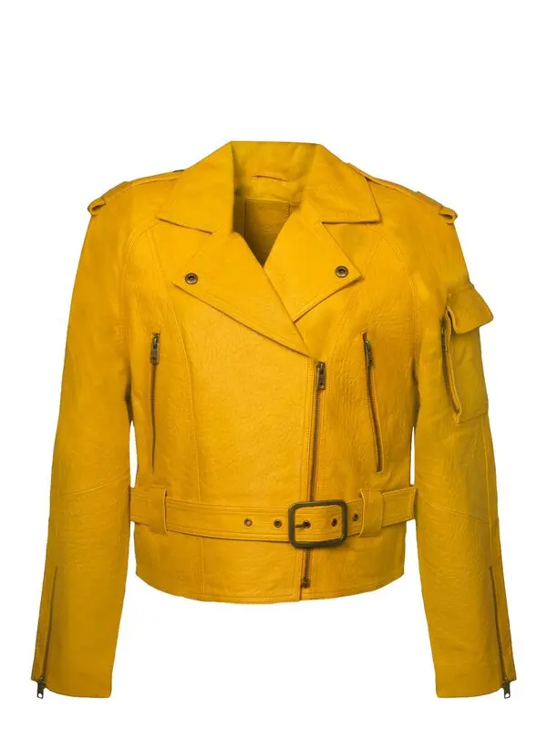 ZASTASTUDIO Tequila Sunrise Biker Leather Jacket - Yellow