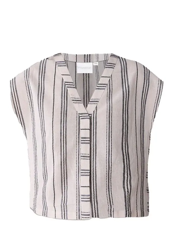 REISTOR Relaxed Striped V-neck Top - White