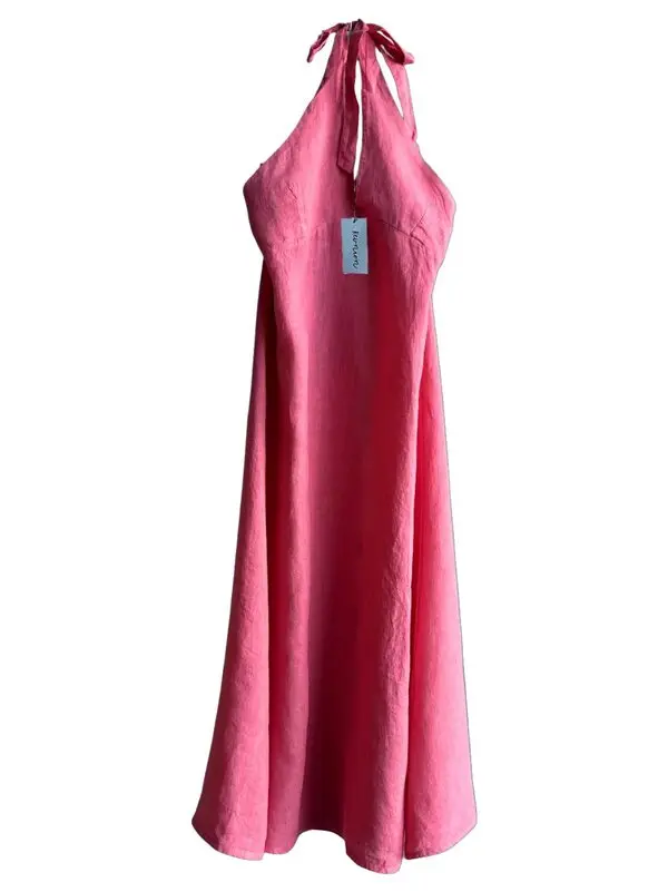 REUNION HOME Rimini Linen Halterneck Dress - Red