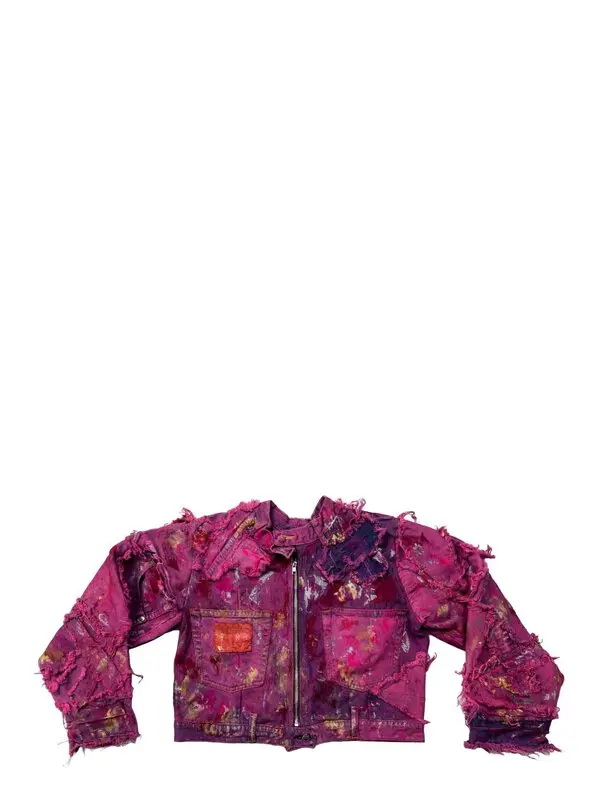 ZASTASTUDIO Wearable Ruins Shredded Denim Crop Jacket - Pink