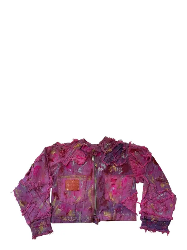 ZASTASTUDIO Wearable Ruins Shredded Denim Crop Jacket - Pink