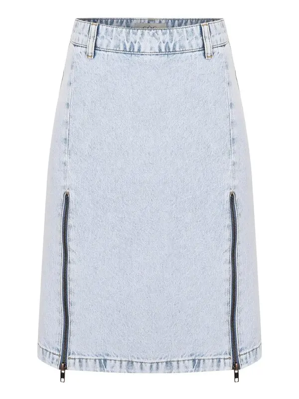 GOC DENIM Denim Pencil Skirt With Slit - Blue