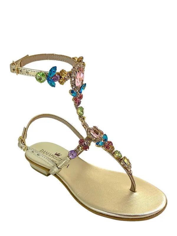 DAMAPREZIOSA Lucrezia Crystal Embellished Flat Sandal - Gold