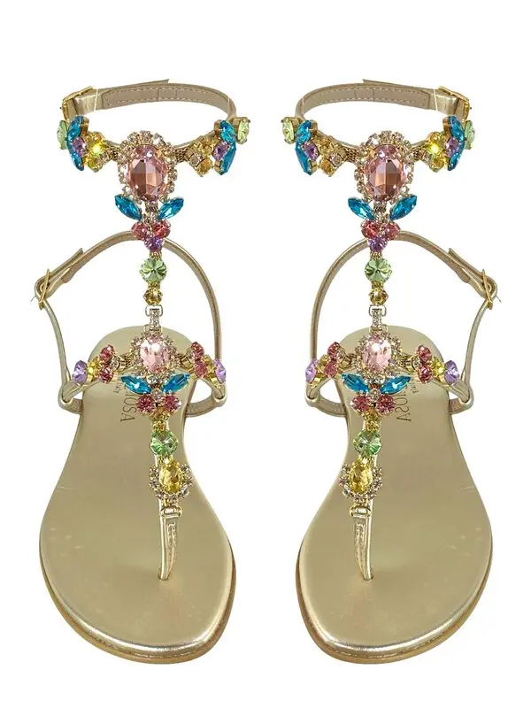 DAMAPREZIOSA Lucrezia Crystal Embellished Flat Sandal - Gold