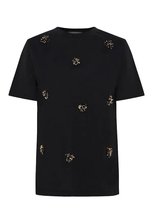 EXQUISE Jewel Neck T-shirt - Black