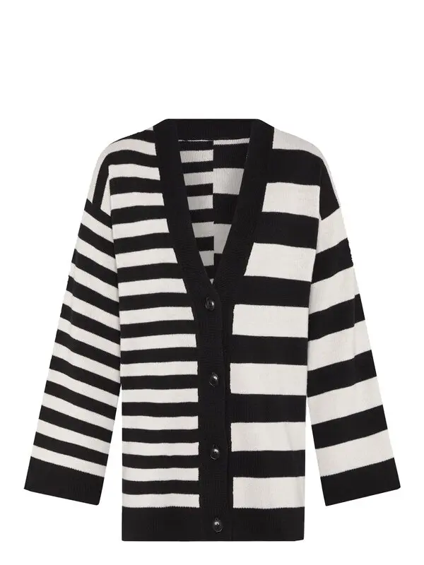 INGMARSON Striped Wool & Cashmere Knitted Cardigan - Black/white