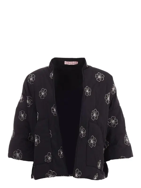 TRAFFIC PEOPLE Floral Beaded Shrug Jacket - Black
