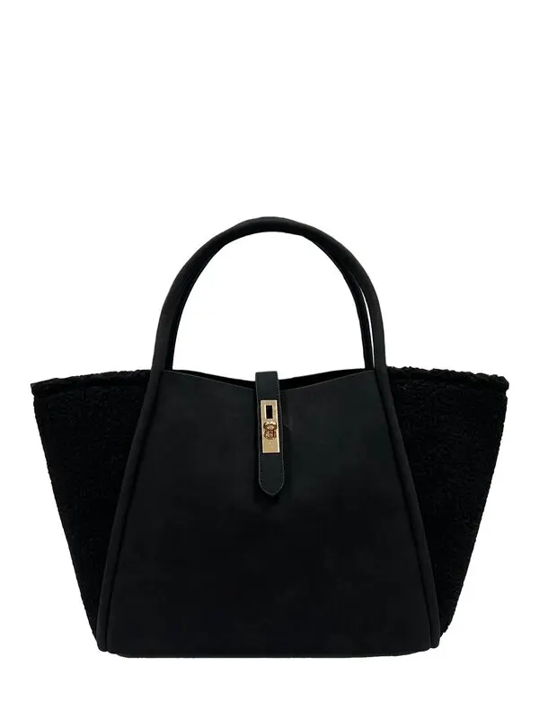 JELAVU Tote Bag With Shearling Sides - Black