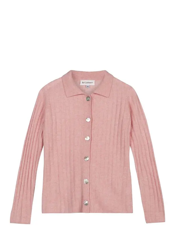 BEL CASHMERE Cashmere Ribbed Polo Cardigan - Pink