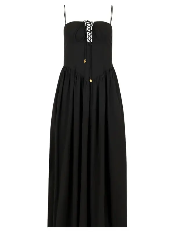 DECOLET THE LABEL Raquel Drop Waist Cotton Maxi - Black