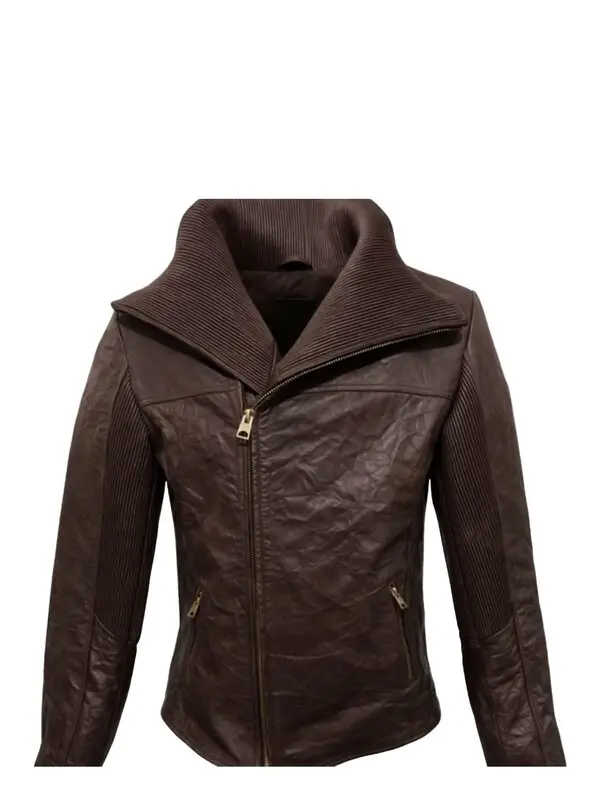 ZASTASTUDIO Zipped Biker Leather Jacket - Brown