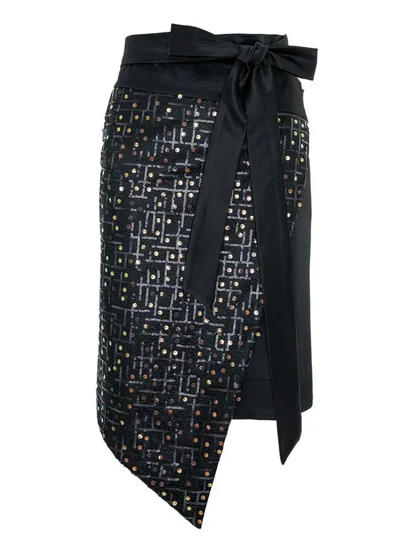 CONCEPT A TROIS Asymmetrical Skirt With Sequins - Black