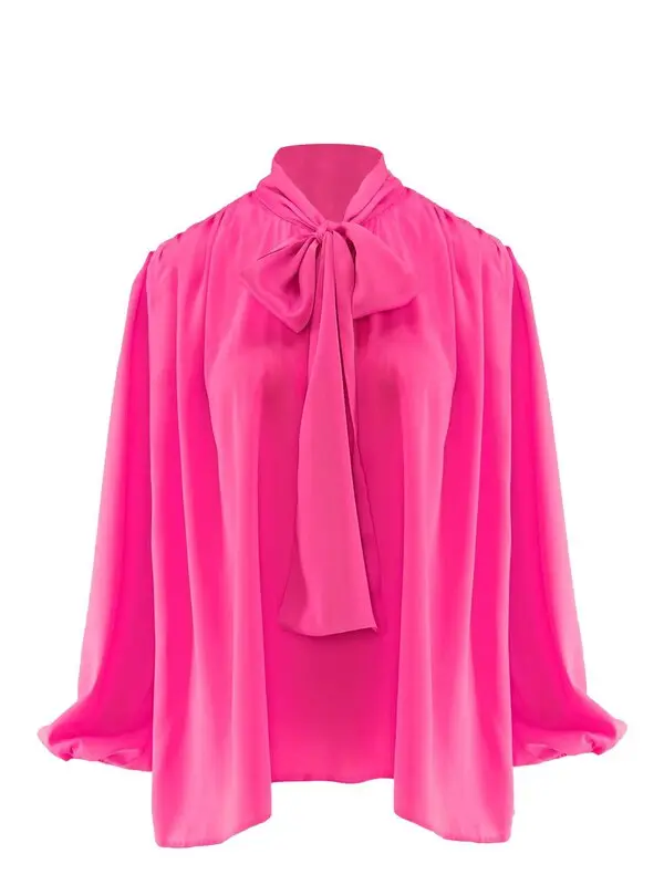 BLUZAT Draped Blouse With Bow Detail - Pink
