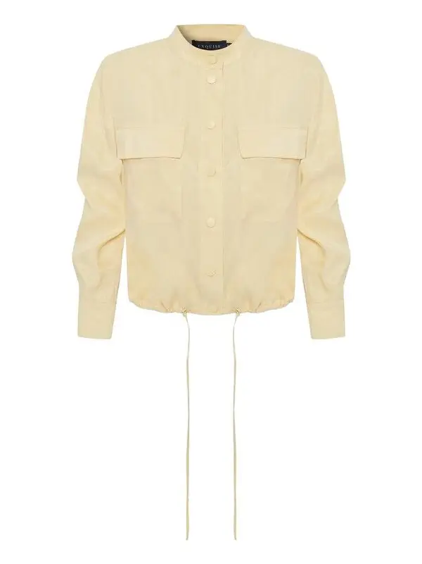 EXQUISE Regular Fit Drawstring Bomber Jacket - Yellow