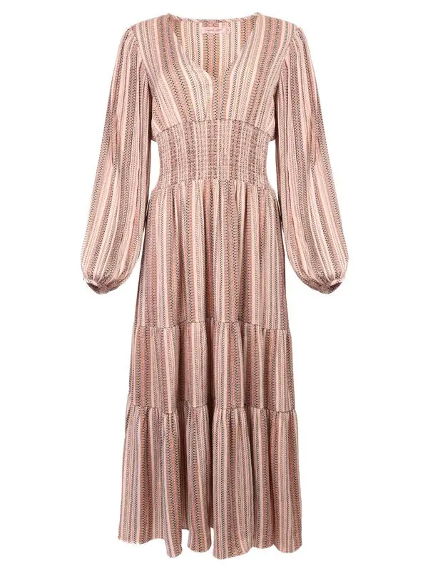 TRAFFIC PEOPLE Folklore Frailty Striped Whisper Midi Dress - Brown