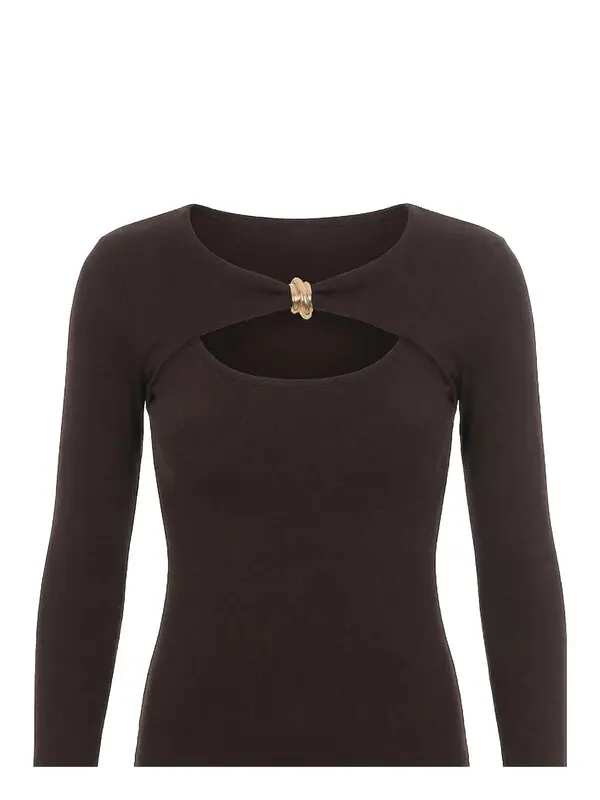 MONLICIA Cutout Long Sleeve Top With Gold Detail - Brown